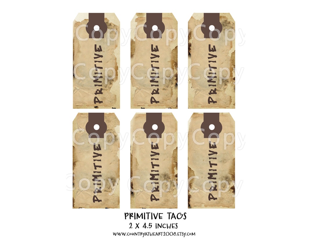 Primitive Tags - Digital Download - Scrapbook - Hang Tags - Etsy