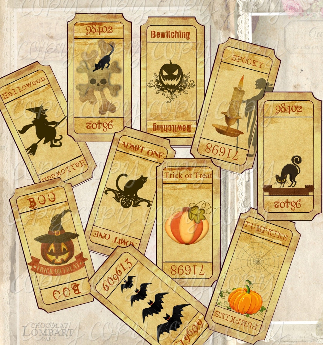 Halloween Ticket Stubs - Transfer Patterns - High Quality Collage Sheet ...