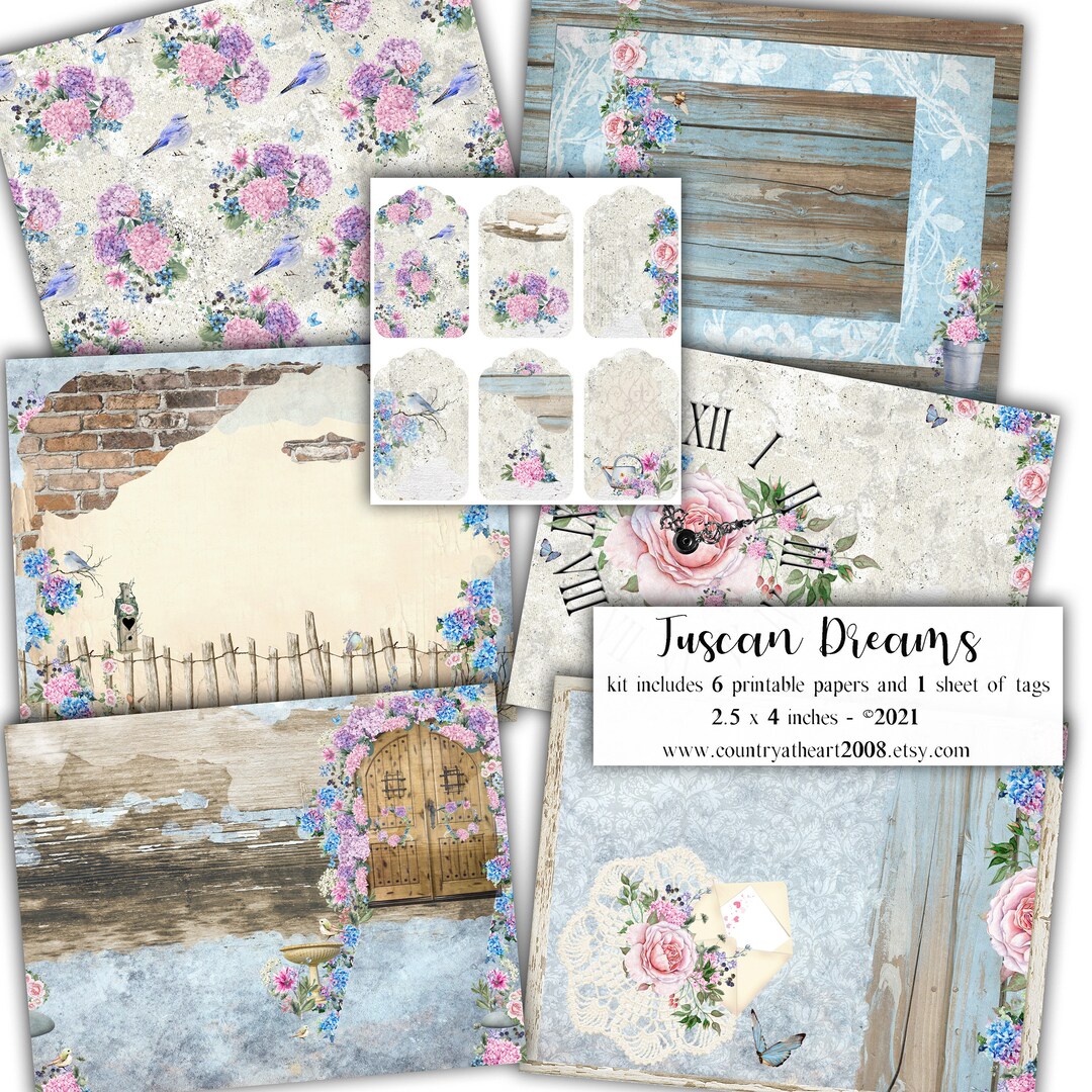 Tuscan Dreams - Printable Paper Kit - Landscape - 7 Full Size Sheets of ...