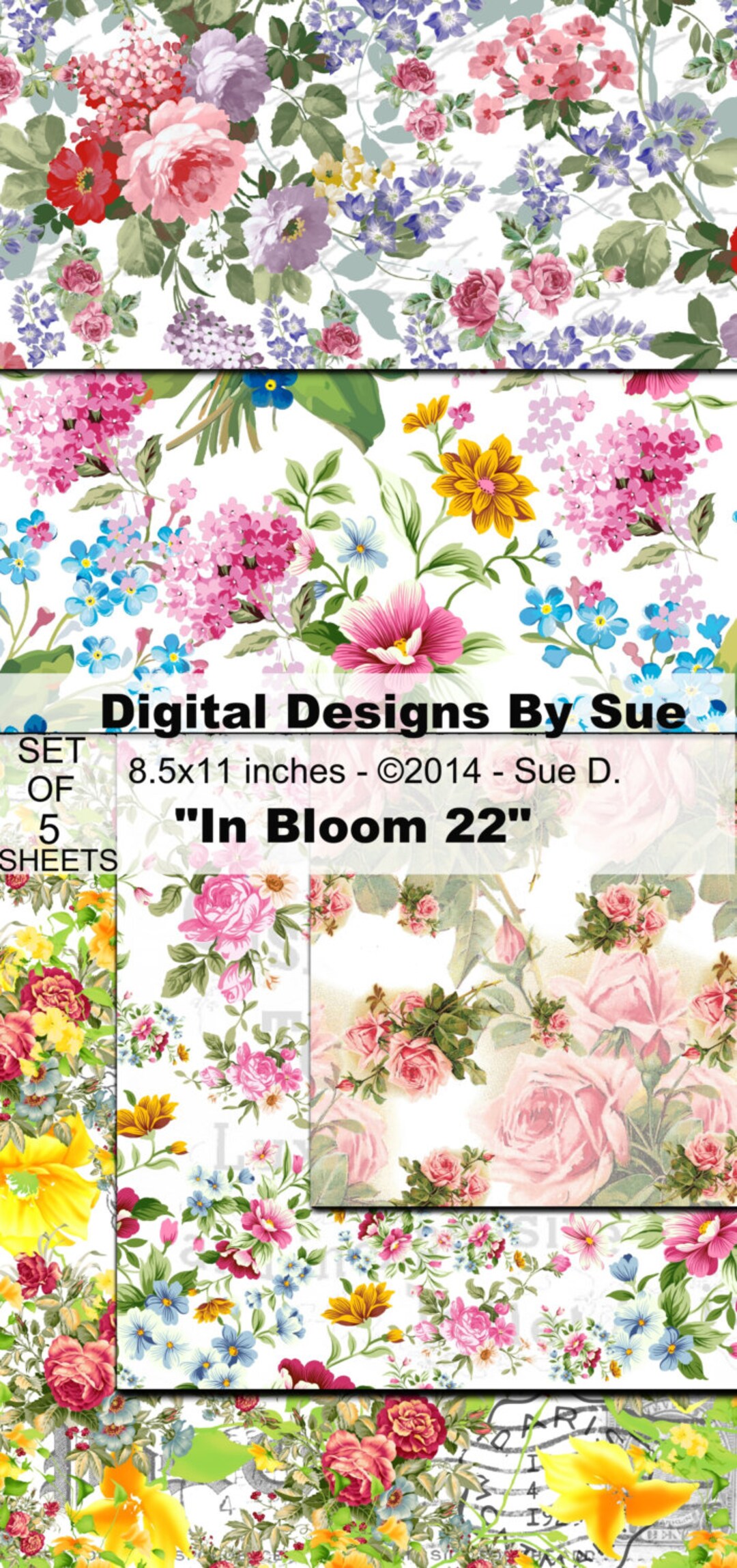 In Bloom 22 Paper Pack - Printable Digital Collage Sheets - Digital ...