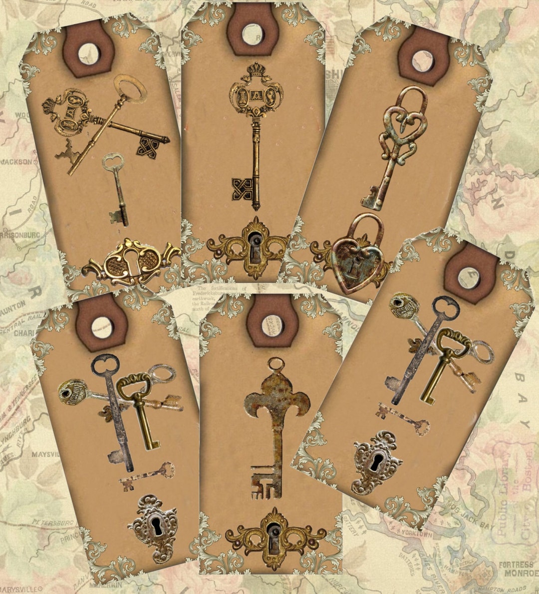 KEYS - Digital Download - Printable Digital Collage Sheet - Romantic ...