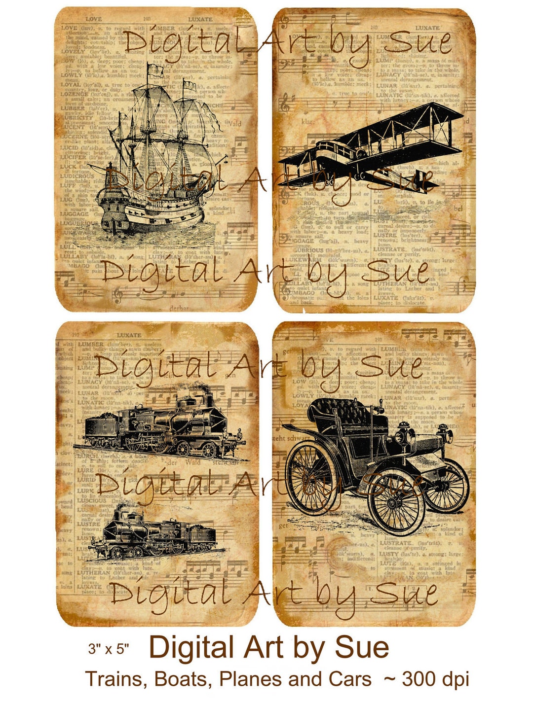 Trains Planes Boats Cars- Digital Download - Printable Digital Collage ...