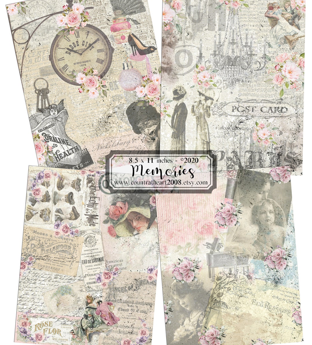 Memories Paper Set - 4 Full Size Sheets of Printable Papers - Digital ...