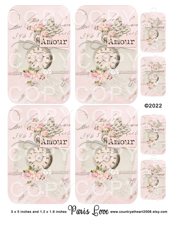 Paris Love Printable Digital Collage Sheet Digital | Etsy