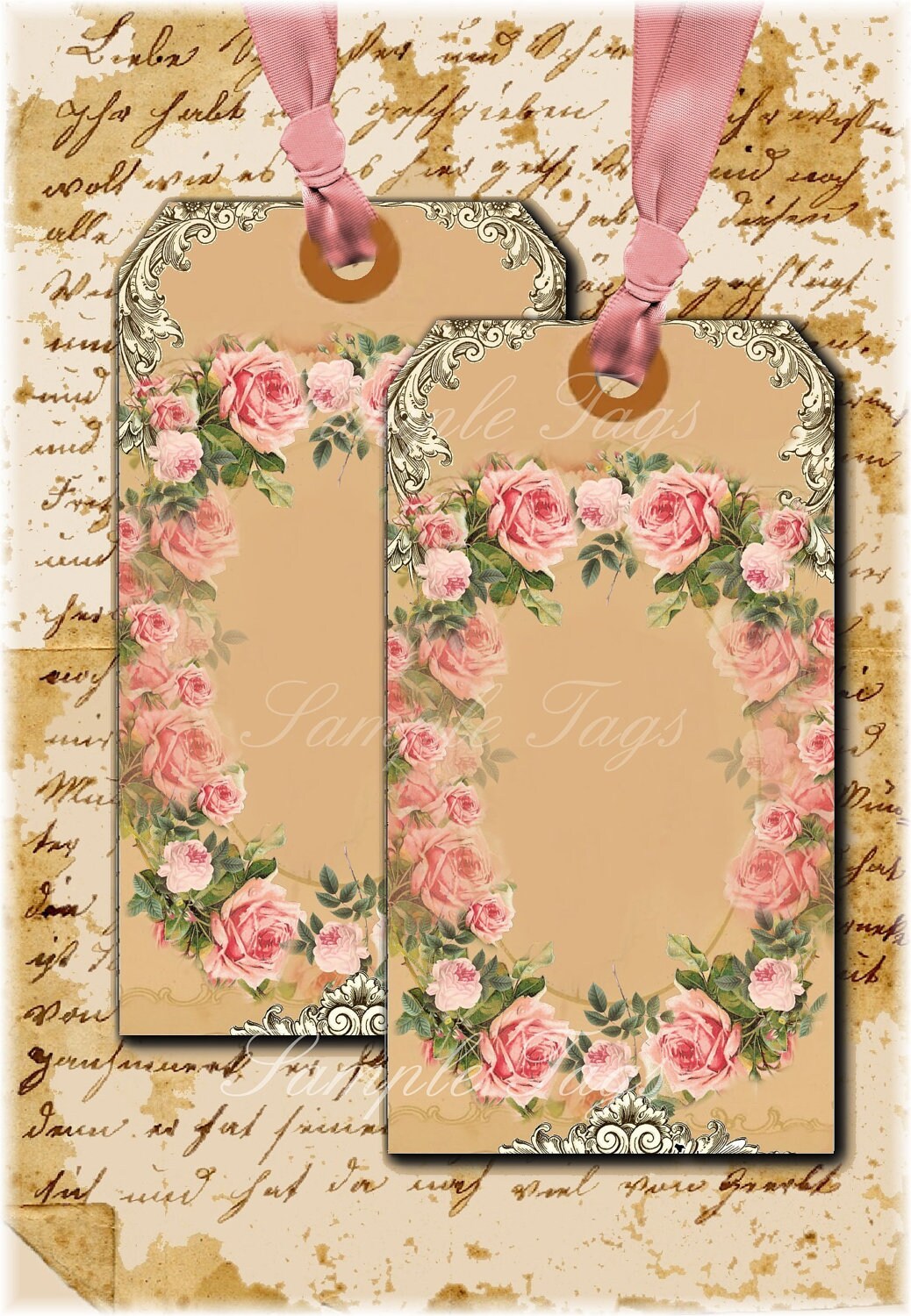 INSTANT DOWNLOAD Set of 6 Pink Cottage Rose Tags Digital - Etsy