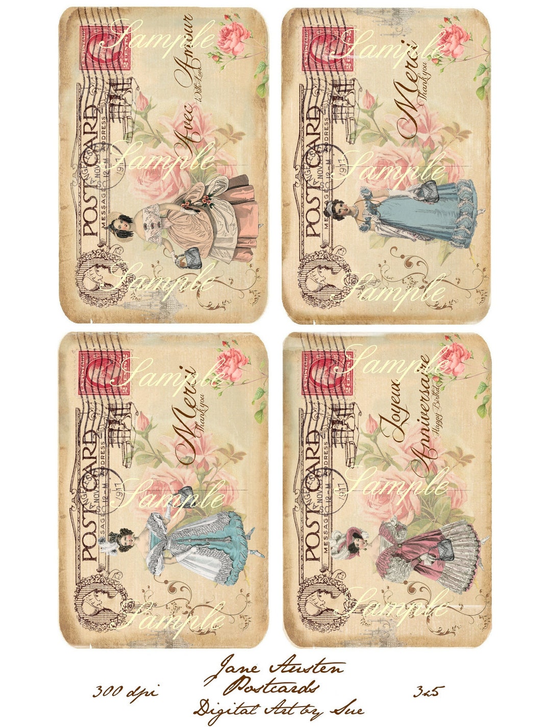 INSTANT DOWNLOAD - Jane Austen Postcards - 3x5 - Printable Digital ...