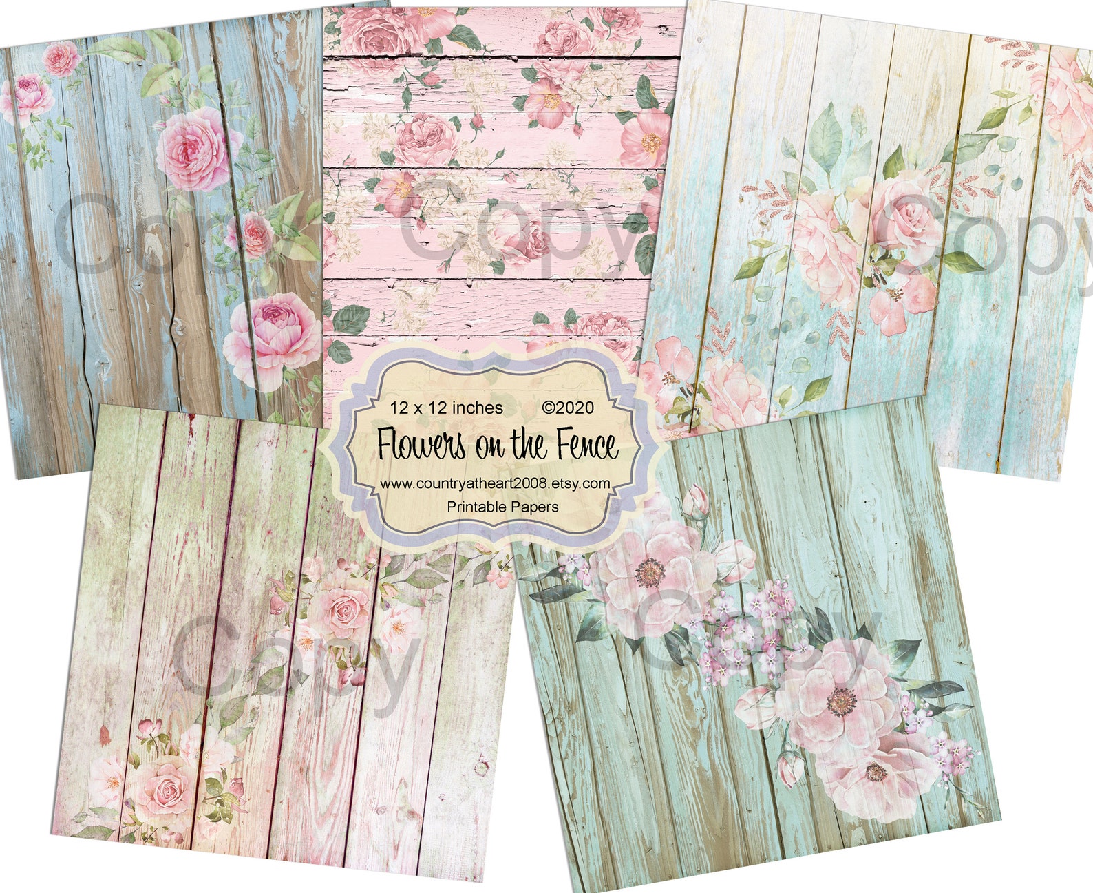 Flowers on the Fence 5 Full Size Sheets of Printable Papers - Etsy