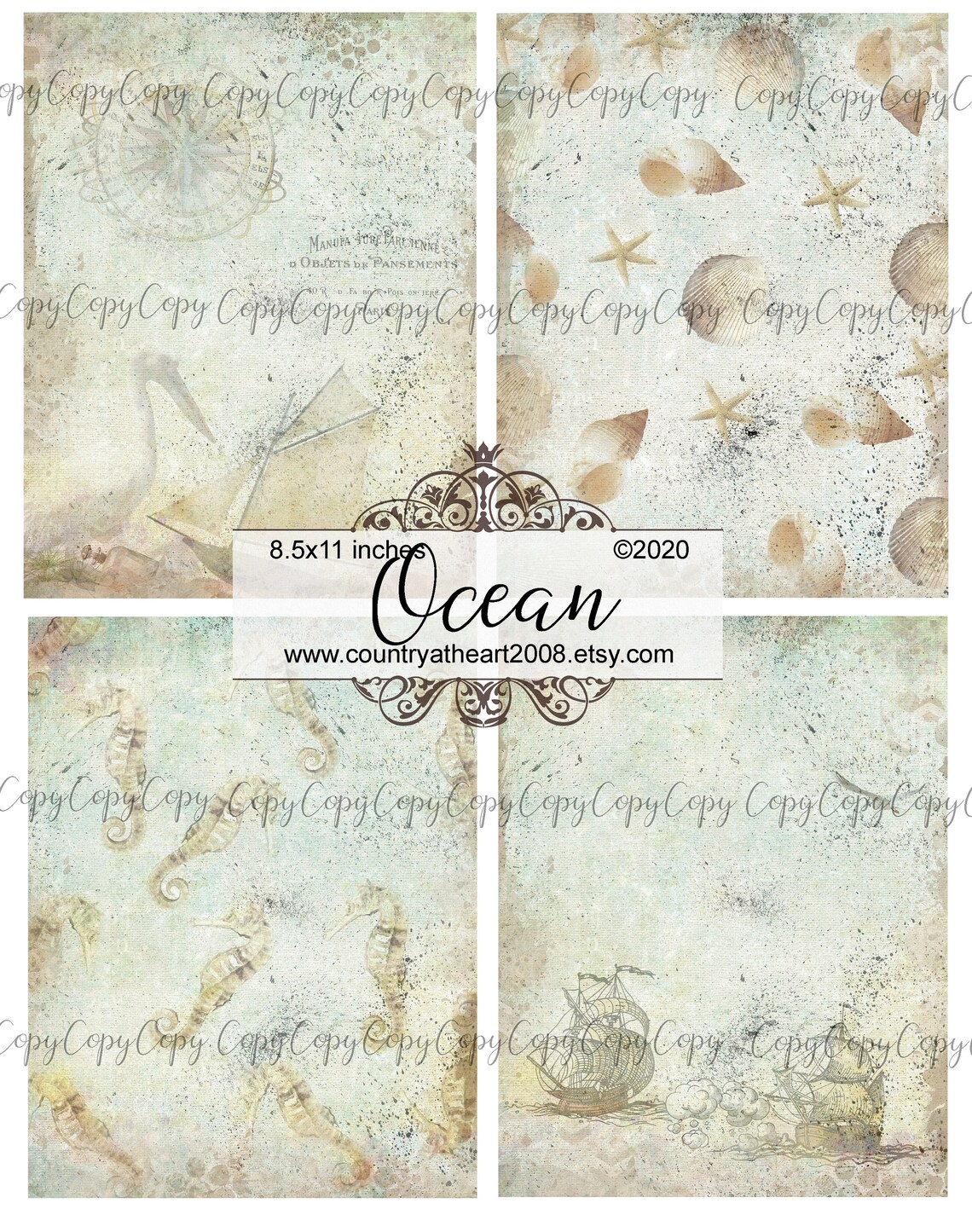 Ocean Paper Pack - 4 Sheets of Printable Paper - Digital Download ...