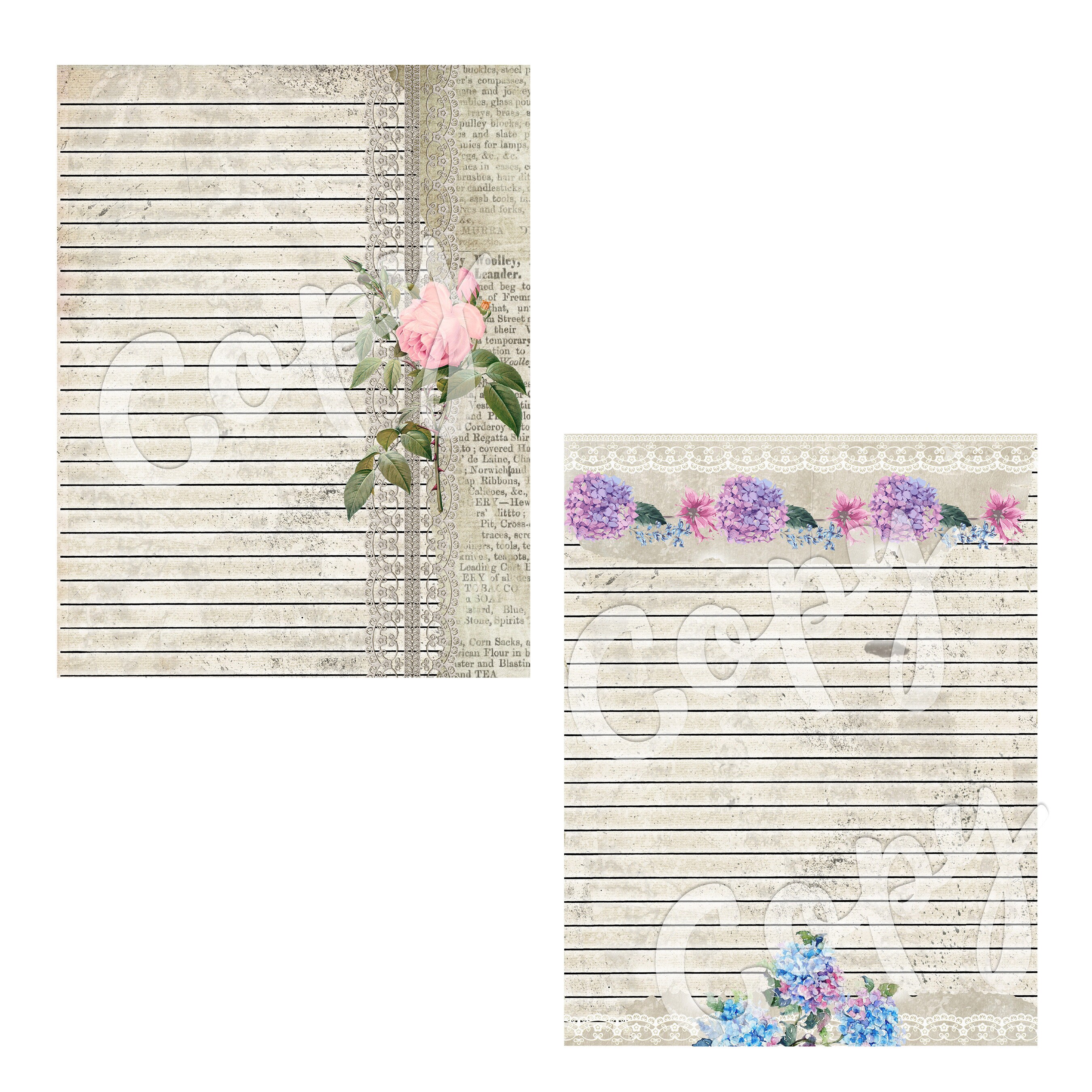 11 Full Size Sheets of Floral Writing Papers Printable - Etsy