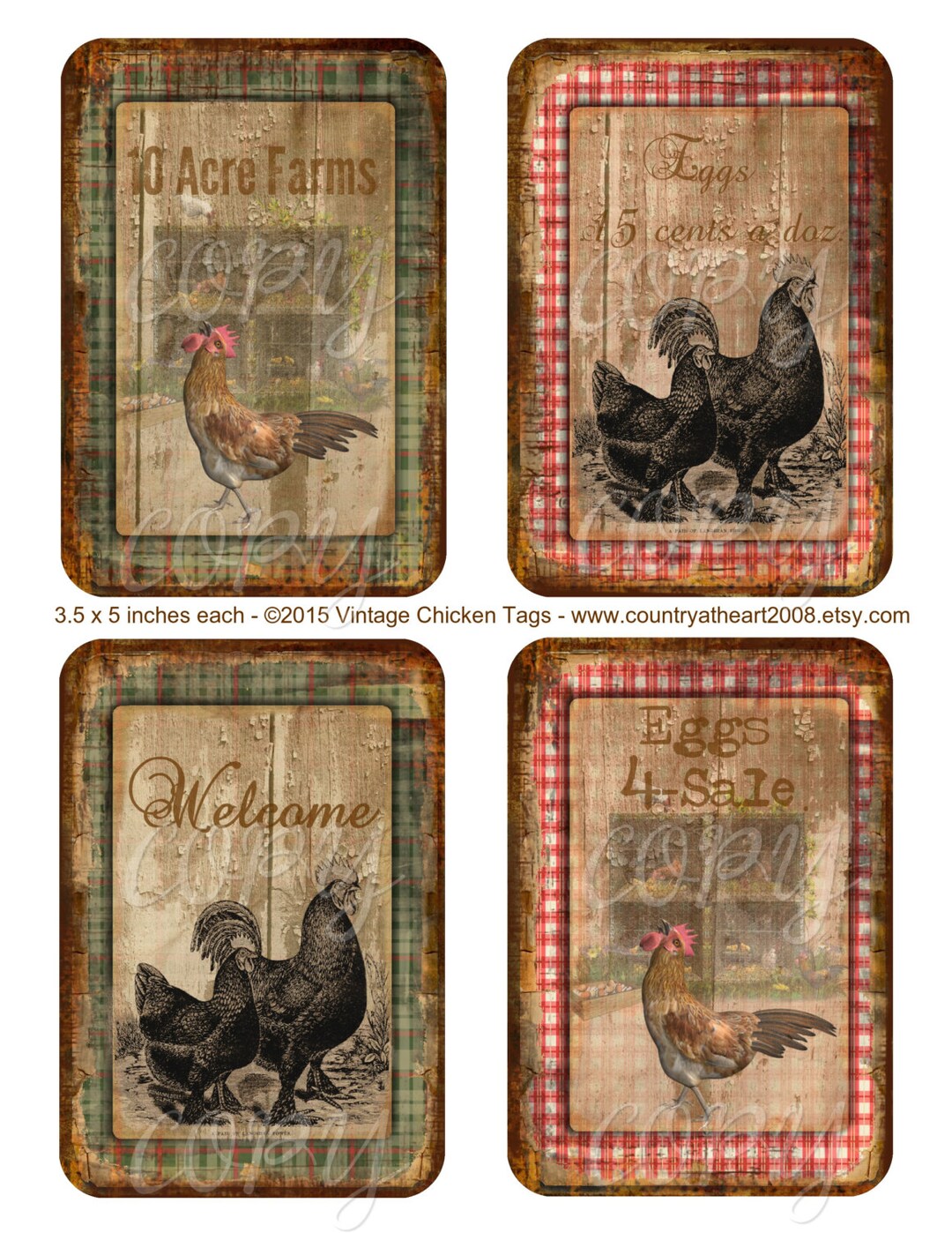 Vintage Chicken Tags - 3.5 X 5 Inches - Printable Digital Collage Sheet ...