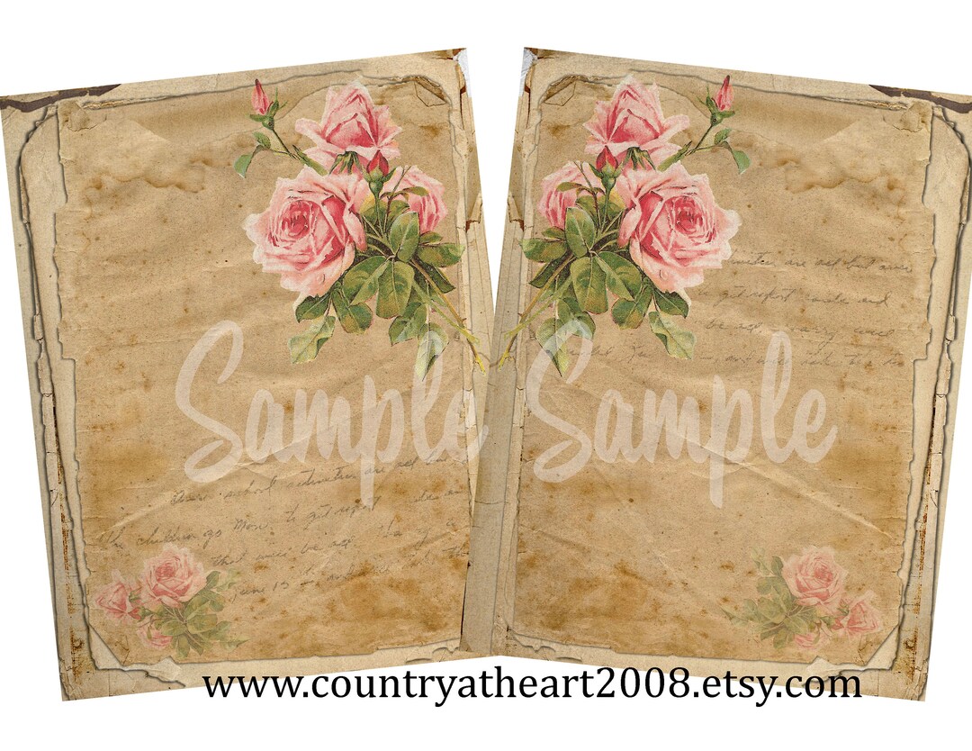 6 Full Size Sheets of Old Rose Paper - Journaling Papers and Postcards ...