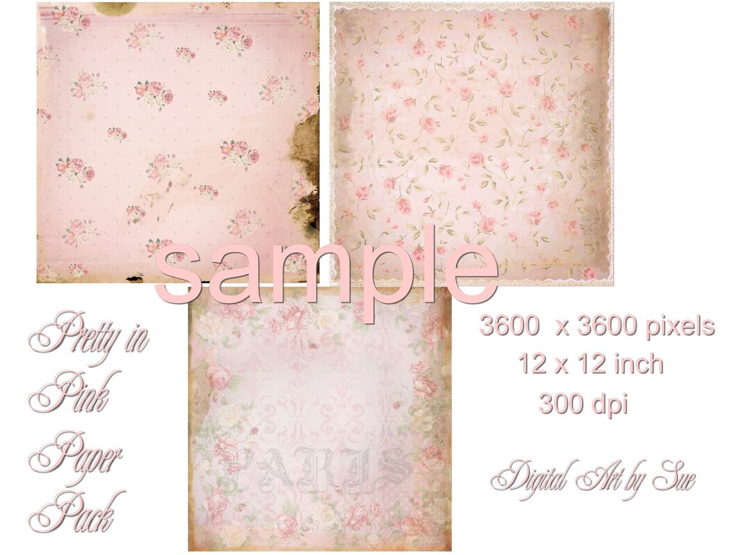Pretty in Pink Paper Pack - Printable Digital Collage Sheet - Scrapbook ...