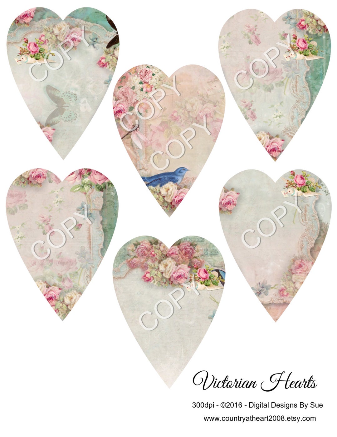 Instant Download Victorian Hearts - Collage Sheet - Printable Download ...