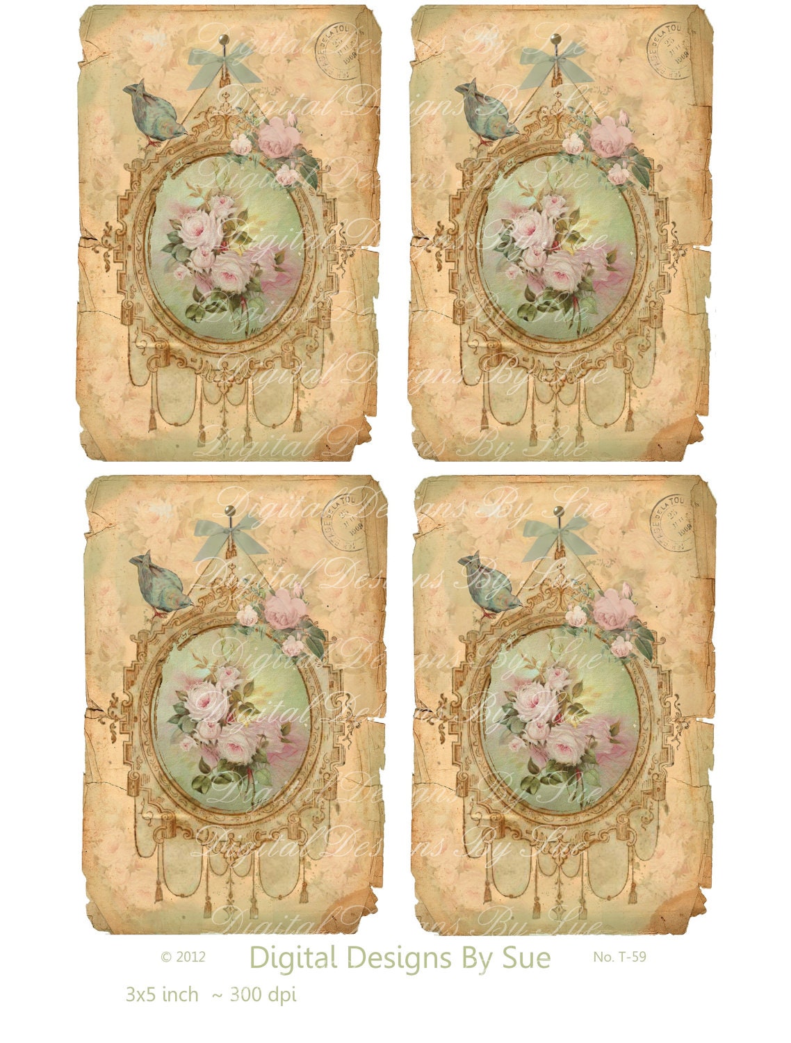 No. T-59 - Printable Digital Collage Sheet - Romantic - Floral - Bright ...