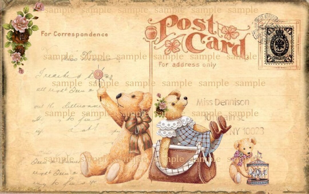 Mini Postcard Bears Single Small Image - Printable Digital Image ...