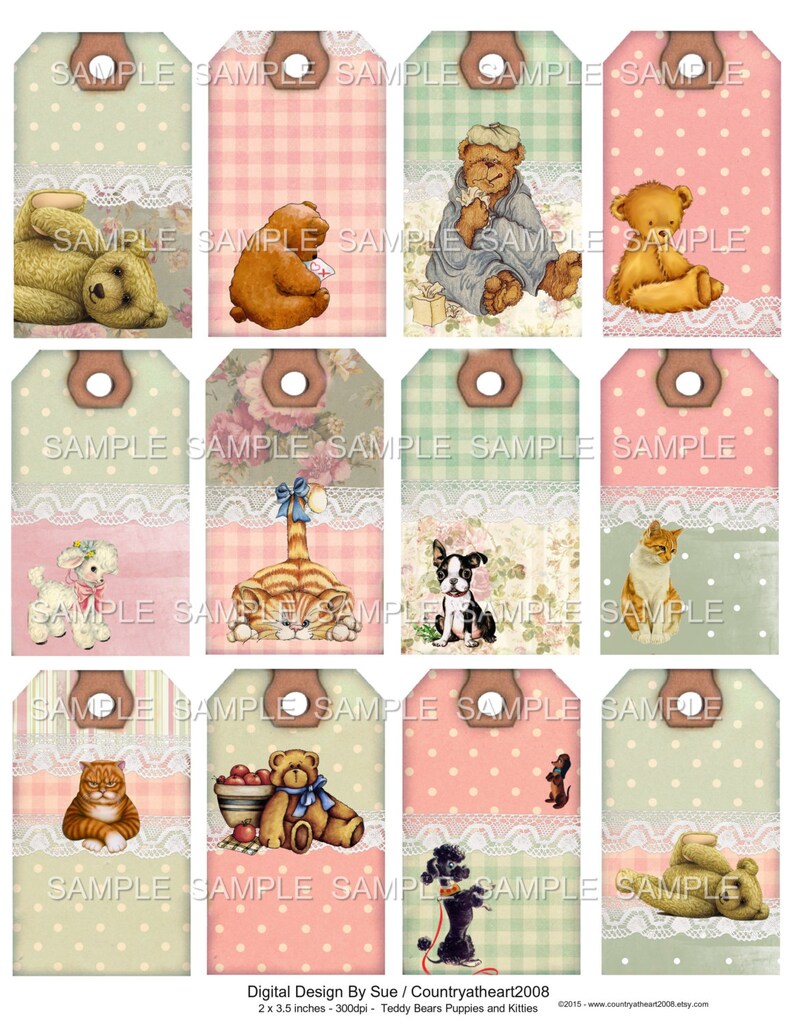 Instant Download Teddy Bears Puppies and Kitties Hang Tags - Etsy
