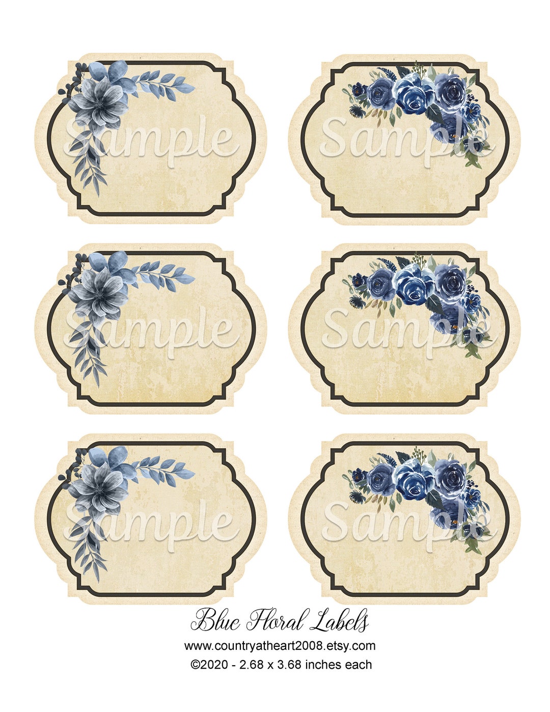 Blue Floral Labels Tags - Printable Digital Collage Sheet - Digital ...