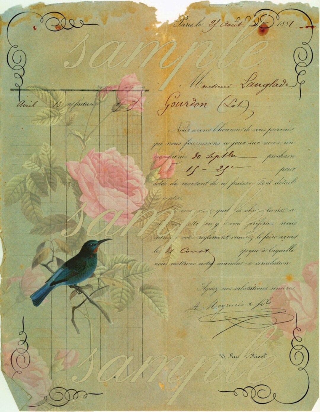 Set No. 44 Paper Pack - Vintage Altered Invoices - Printable Digital ...