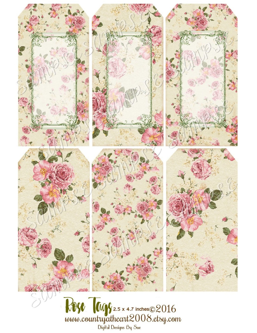 Rose Tags - Printable Digital Collage Sheet - Digital Download ...