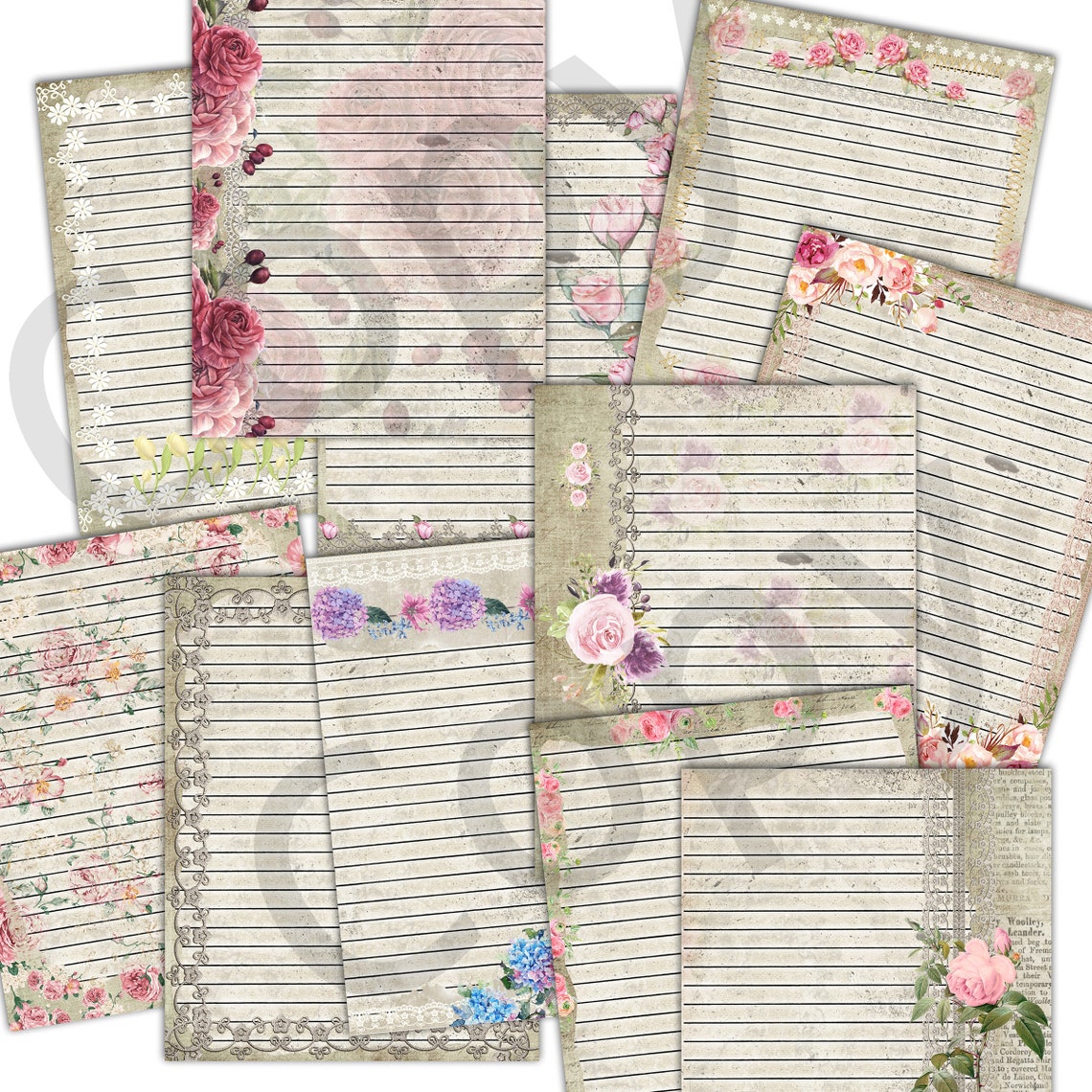 11 Full Size Sheets of Floral Writing Papers Printable - Etsy