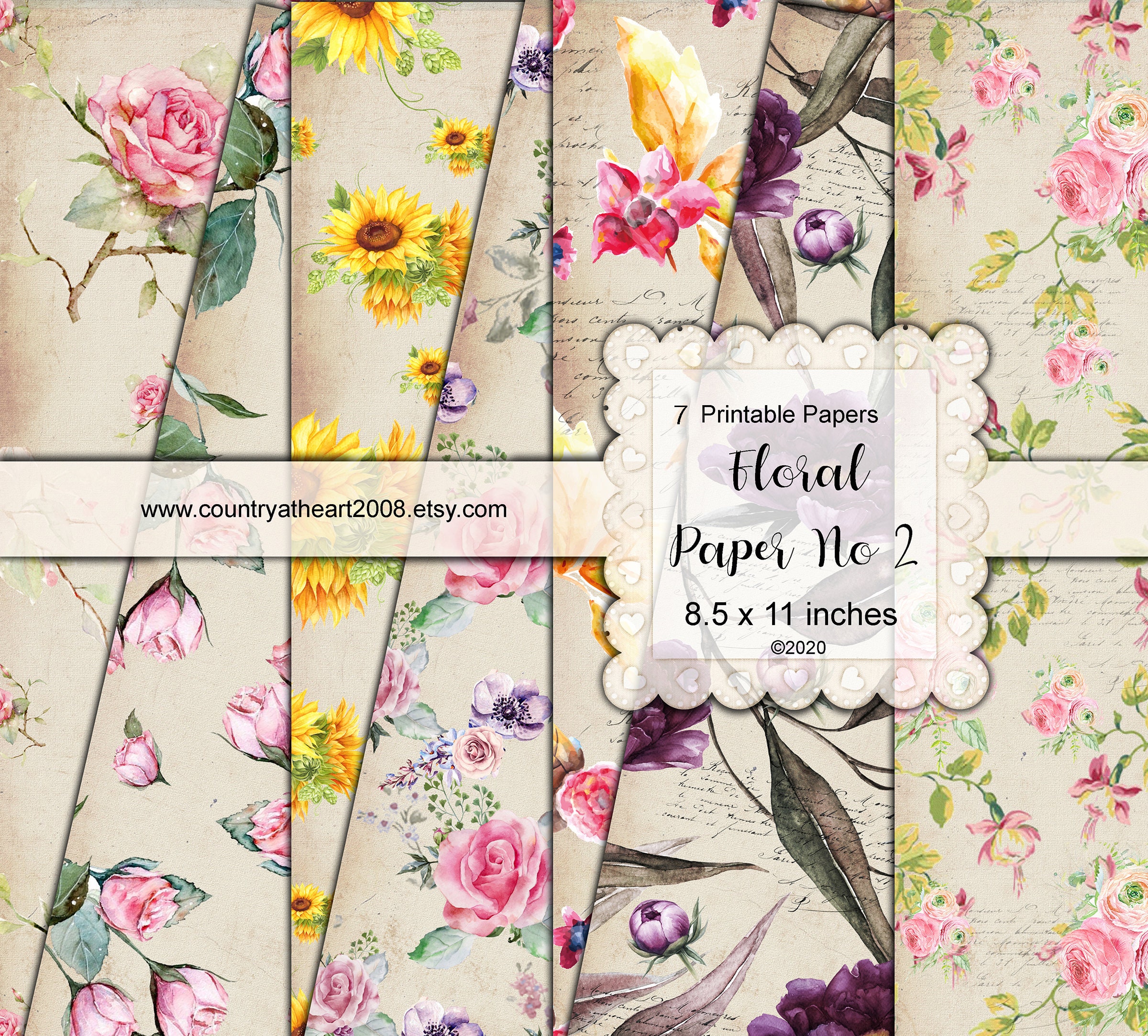 Floral Papers No. 2 Printable Paper 7 Full Size Sheets of - Etsy