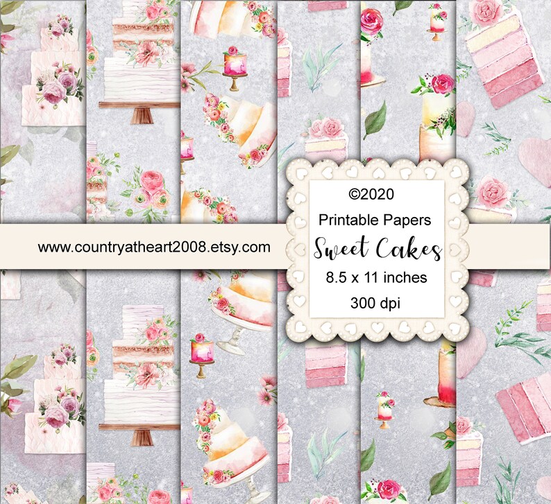 Sweet Cakes Paper Kit 6 Full Size Sheets of Printable Papers | Etsy