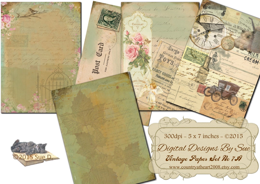 Vintage Paper Pack 7A - Printable Collage Sheet - Digital Paper ...