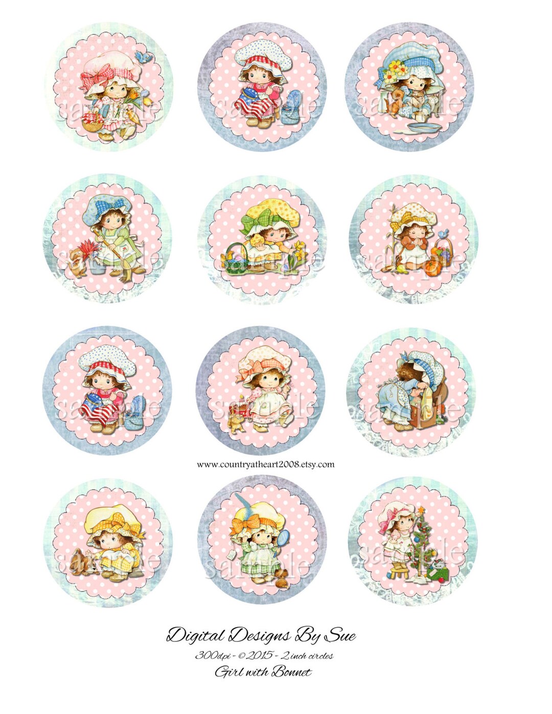 Girl With Bonnet- 2 Inch Circle - Printable Digital Collage Sheet ...