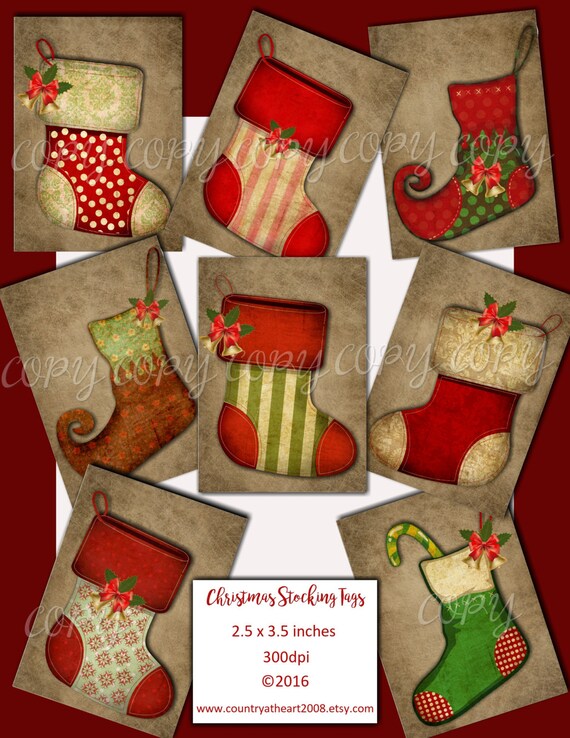 Christmas Stocking Tags ACEO Digital Download Printable | Etsy