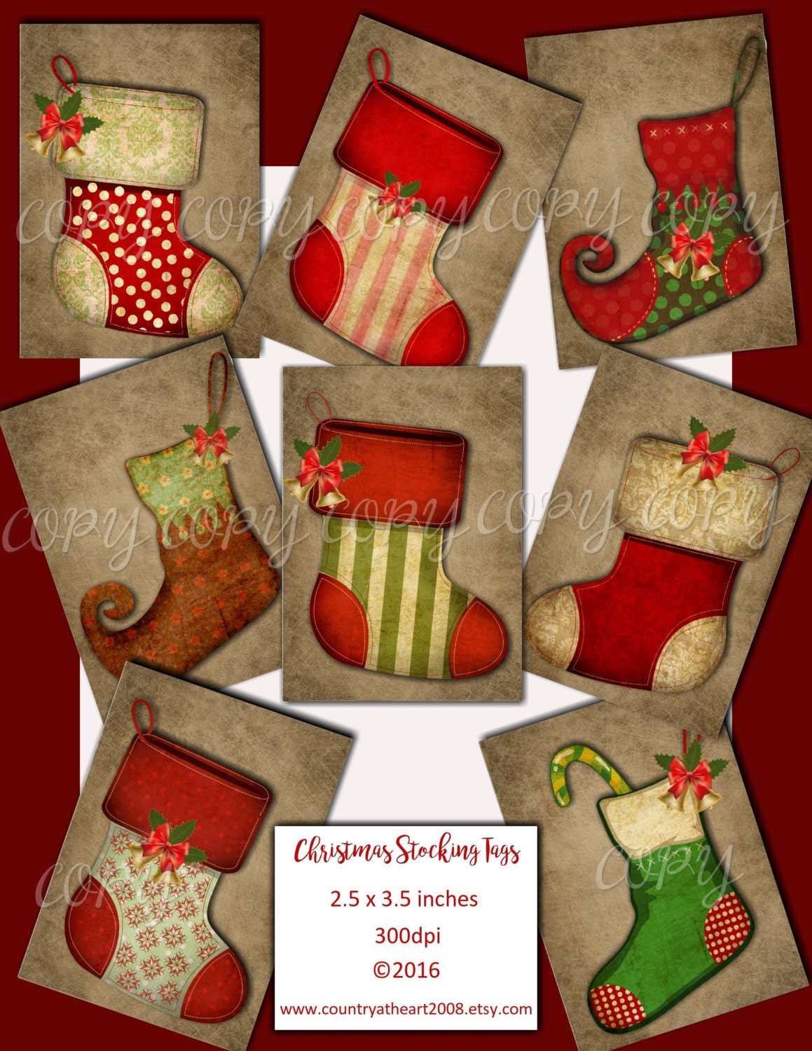 Christmas Stocking Tags ACEO Digital Download Printable | Etsy