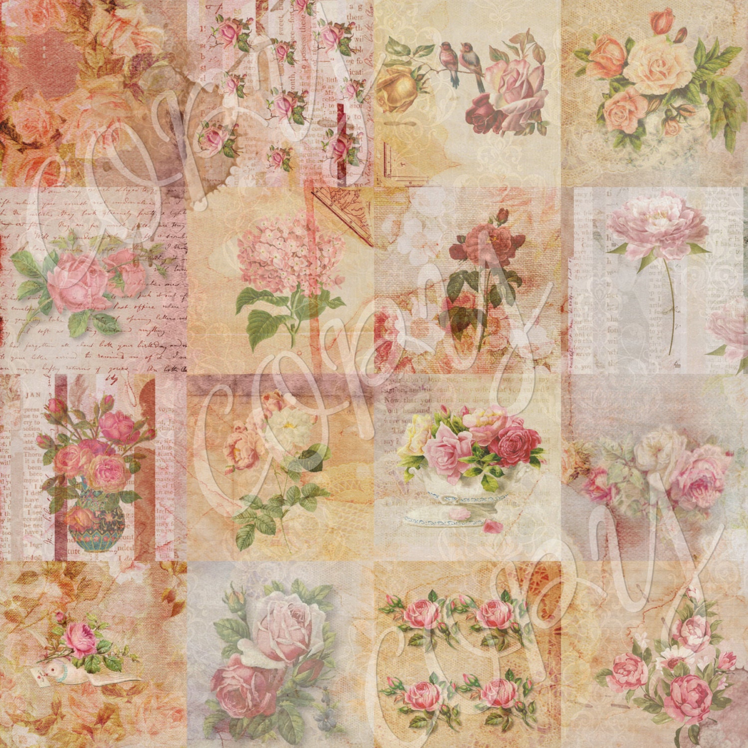 Two Sheets 12x12 Inch Collage Paper Pack - Printable Digital Collage ...