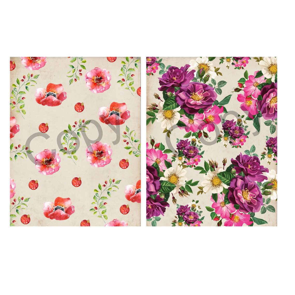 Floral Papers Printable Paper 6 Full Size Sheets of - Etsy