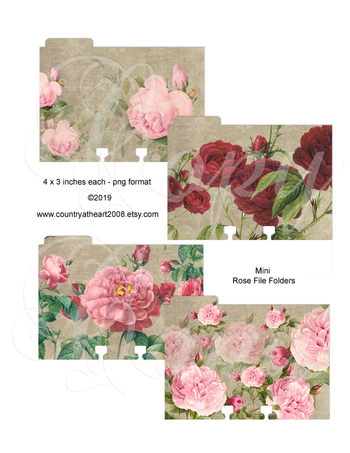 4 Mini Rose File Folders Journaling Papers and Postcards - Etsy
