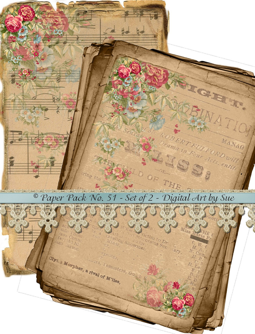 Instant Download Pretty Paper Pack No. 51 - 2 Gorgeous Papers ...