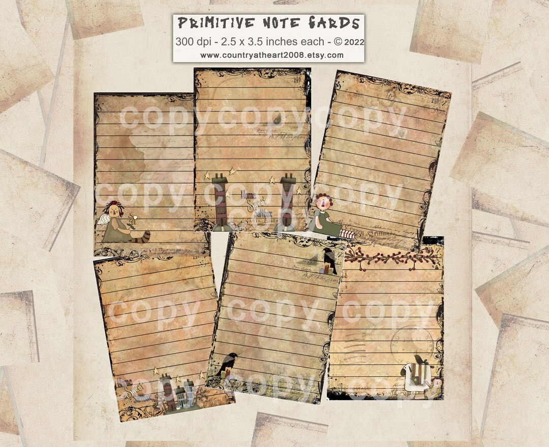 Primitive Note Cards - 2.5 X 3.5 Inches - Digital Download - Scrapbook ...