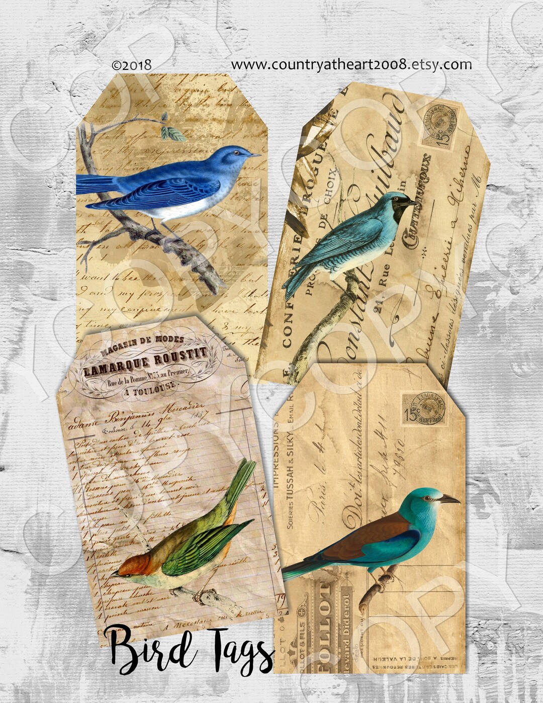 Bird Hang Tags - Digital Download - Printable Digital Collage Sheet - Etsy