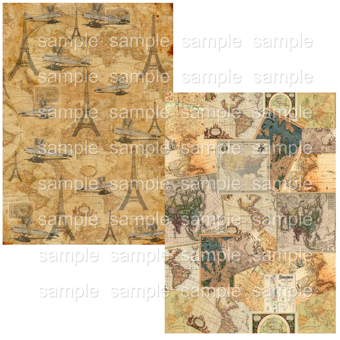6 Printable Papers- Travel Paper Pack - Digital Printable Download ...