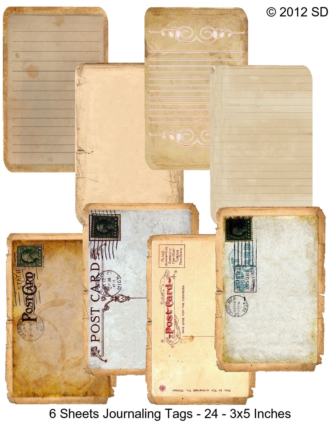 6 Sheet Bundle Paper Pack Journaling Papers and Postcards | Etsy