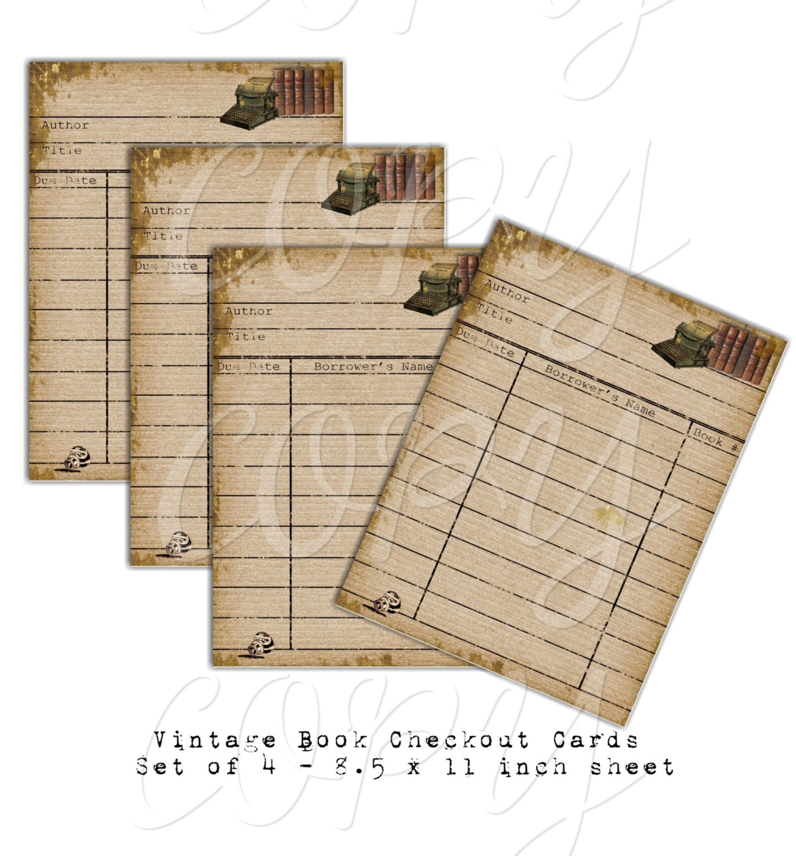 Vintage Book Checkout Cards - Printable Digital Collage Sheet - Digital ...