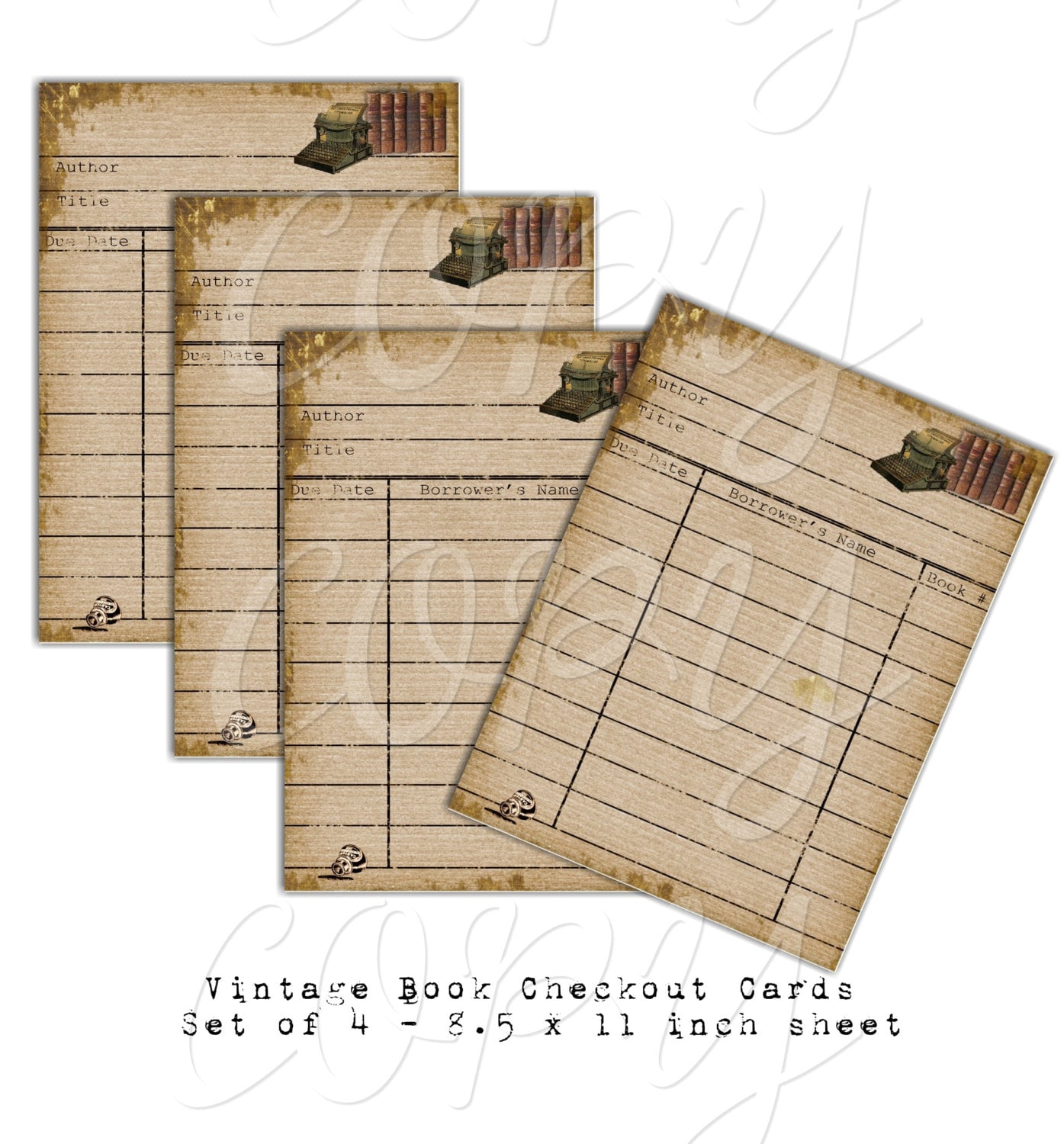 Vintage Book Checkout Cards Printable Digital Collage Sheet | Etsy