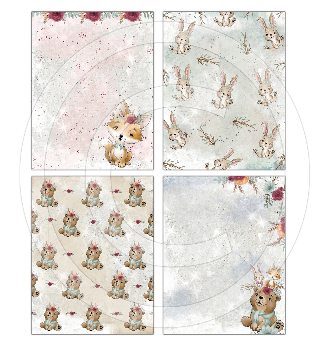 Woodland Animals 2 - Five Full Size Printable Papers - Gorgeous Paper ...