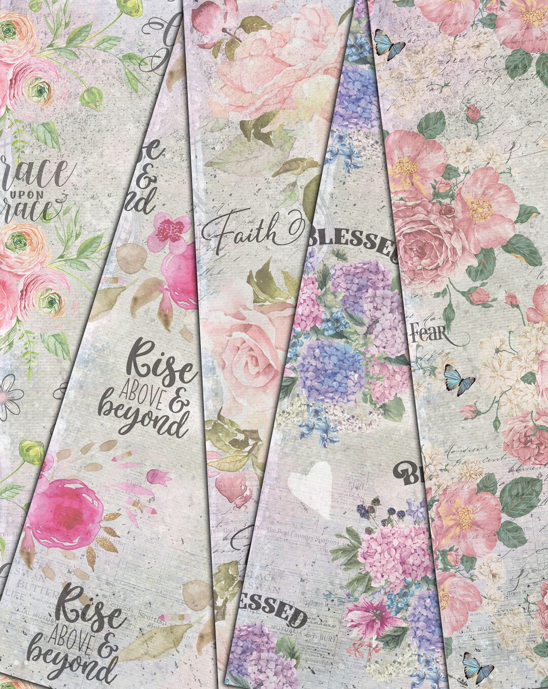 Faith and Floral - Printable Paper - 5 Full Size Sheets of Printable ...