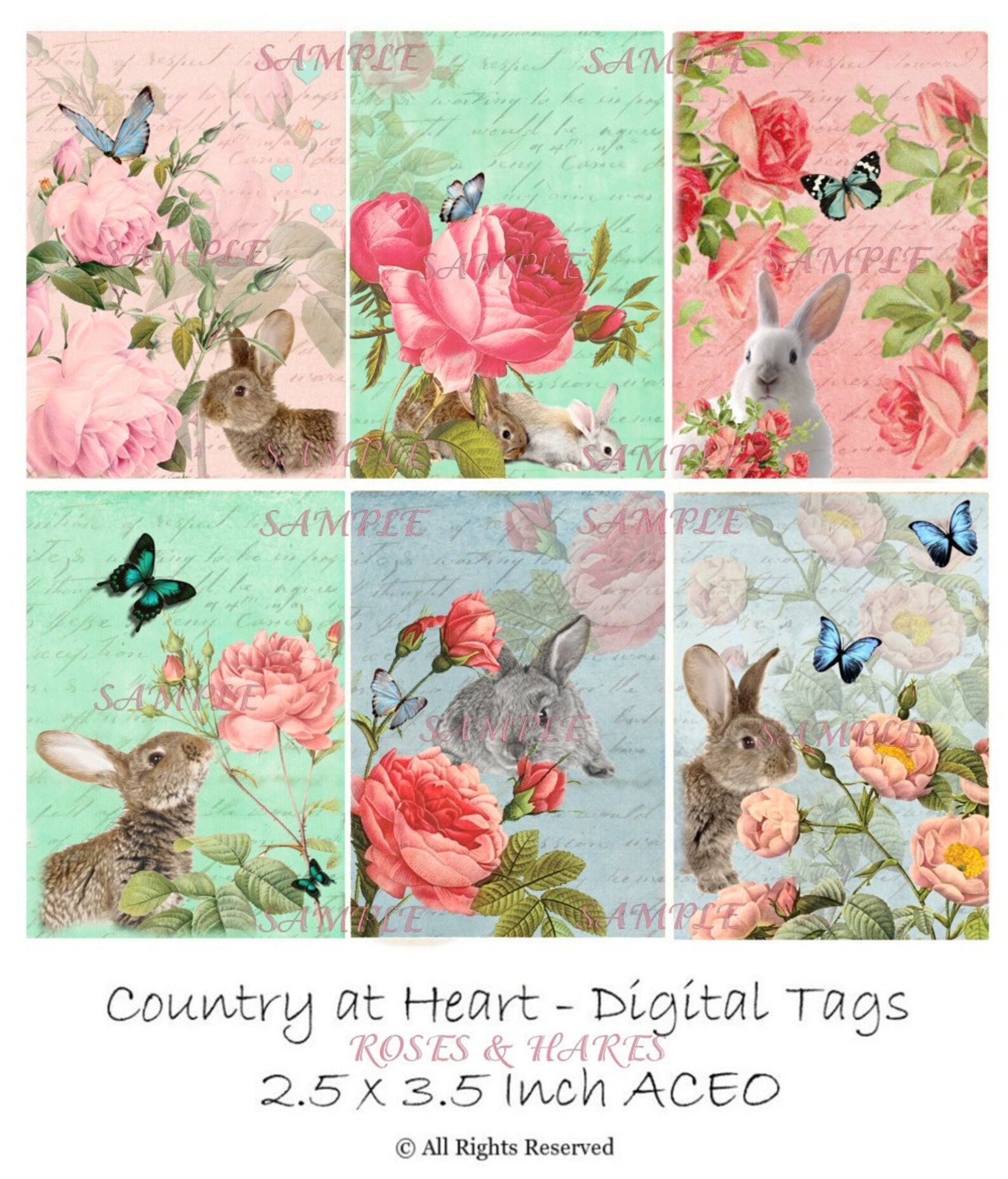 Instant Download - Roses and Hares- 2.5 X 3.5 - ACEO - Collage Sheet ...