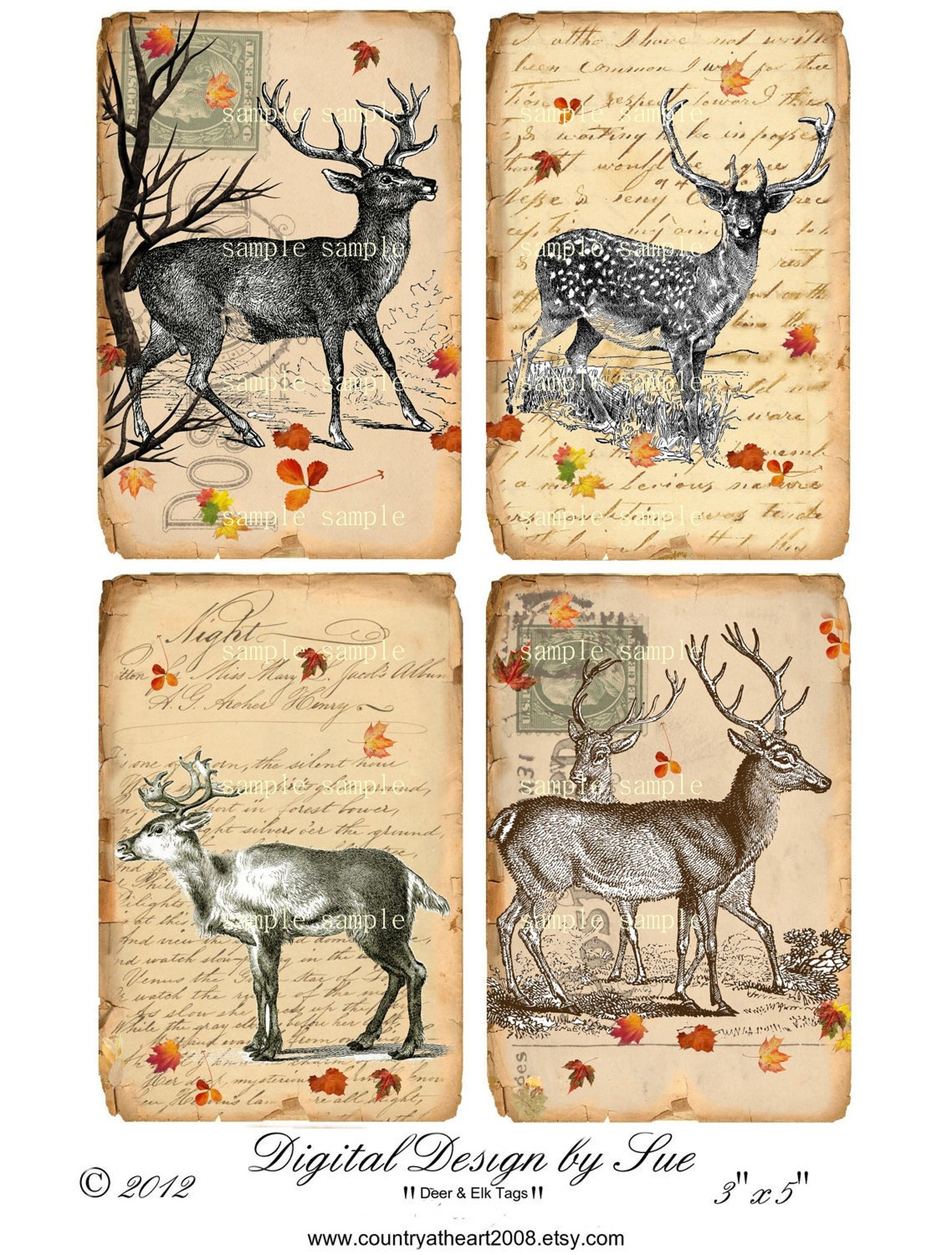 Deer & Elk Tags - Set of 4 Different Images - 3x5 - Collage Sheet ...