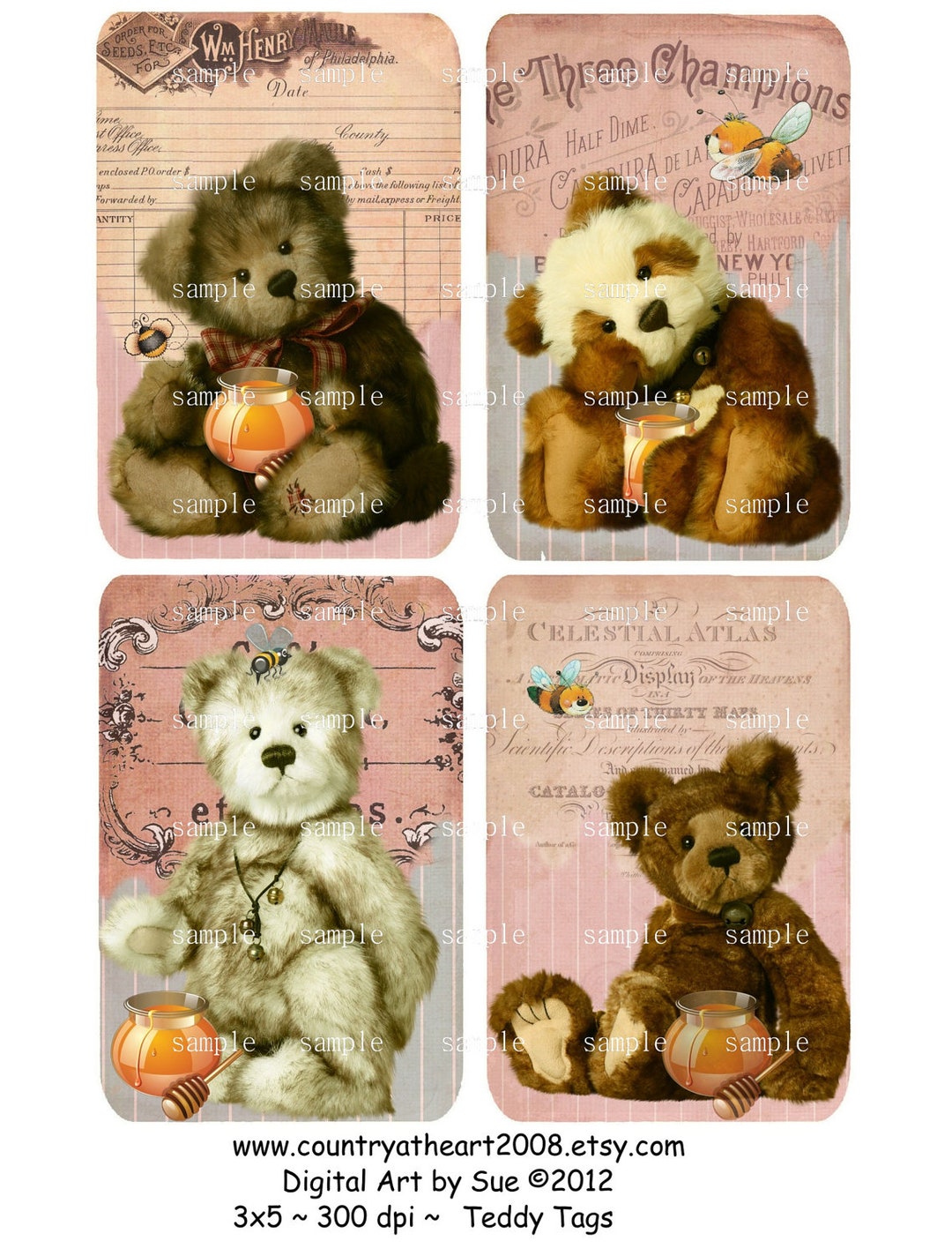 Teddy Tags - Digital Download - Printable Digital Collage Sheet - Etsy