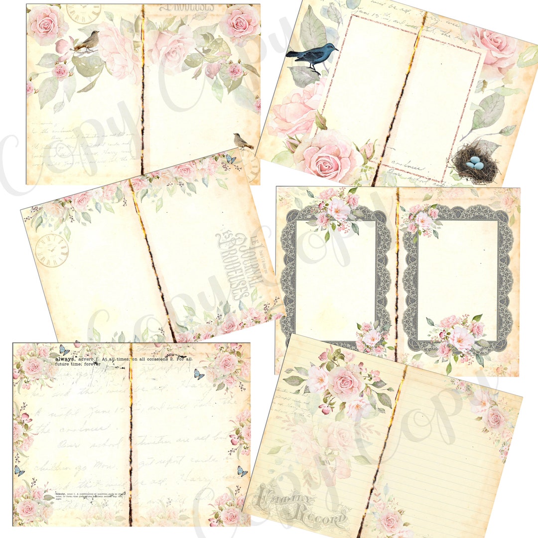 Romance and Roses Journal Paper Kit - 6 Full Size Sheets of Printable ...