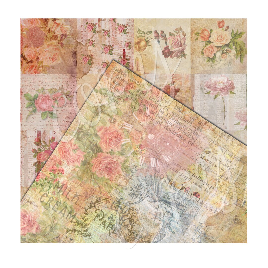 Two Sheets 12x12 Inch Collage Paper Pack - Printable Digital Collage ...