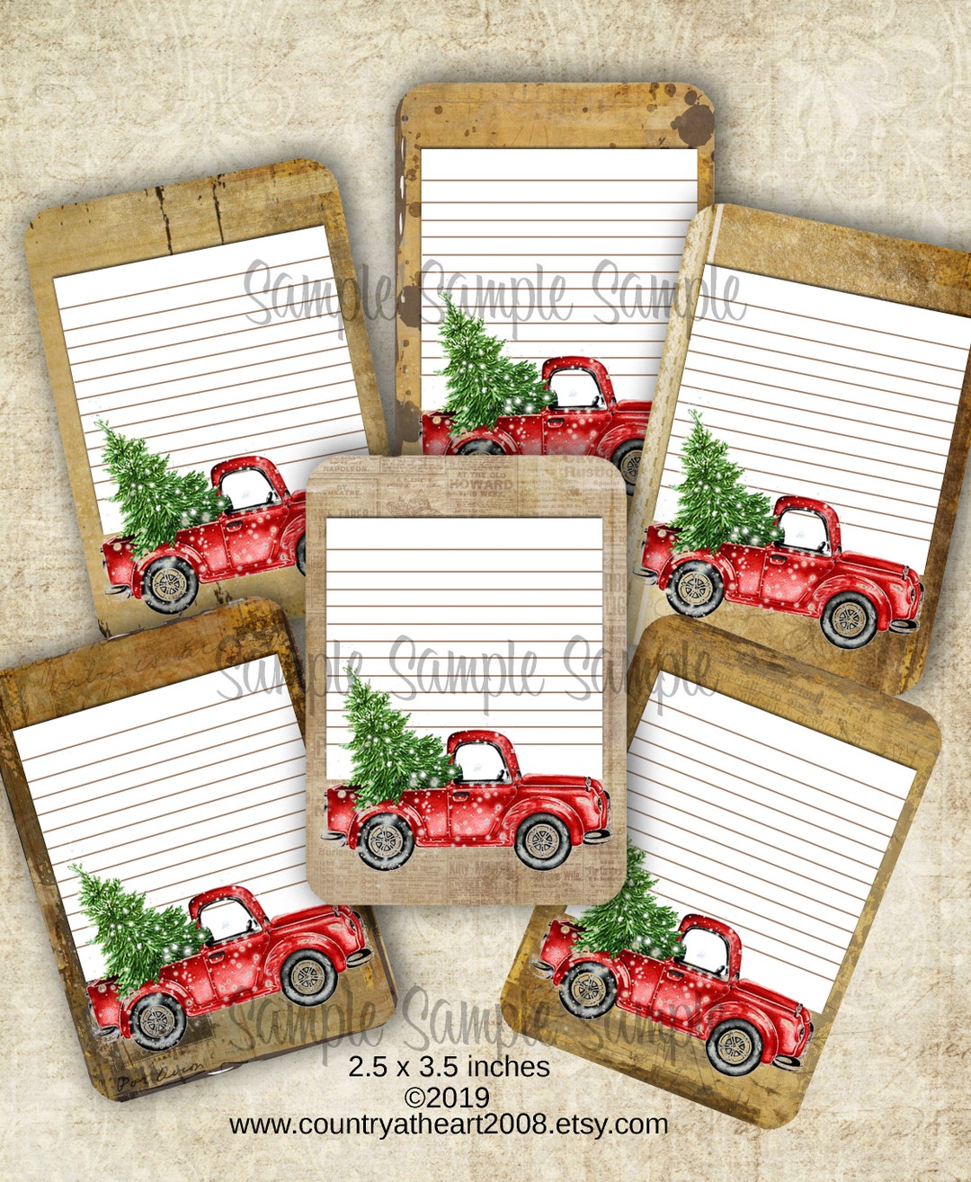 Red Truck Note Cards - 2.5 X 3.5 Inches - Printable Digital Collage ...