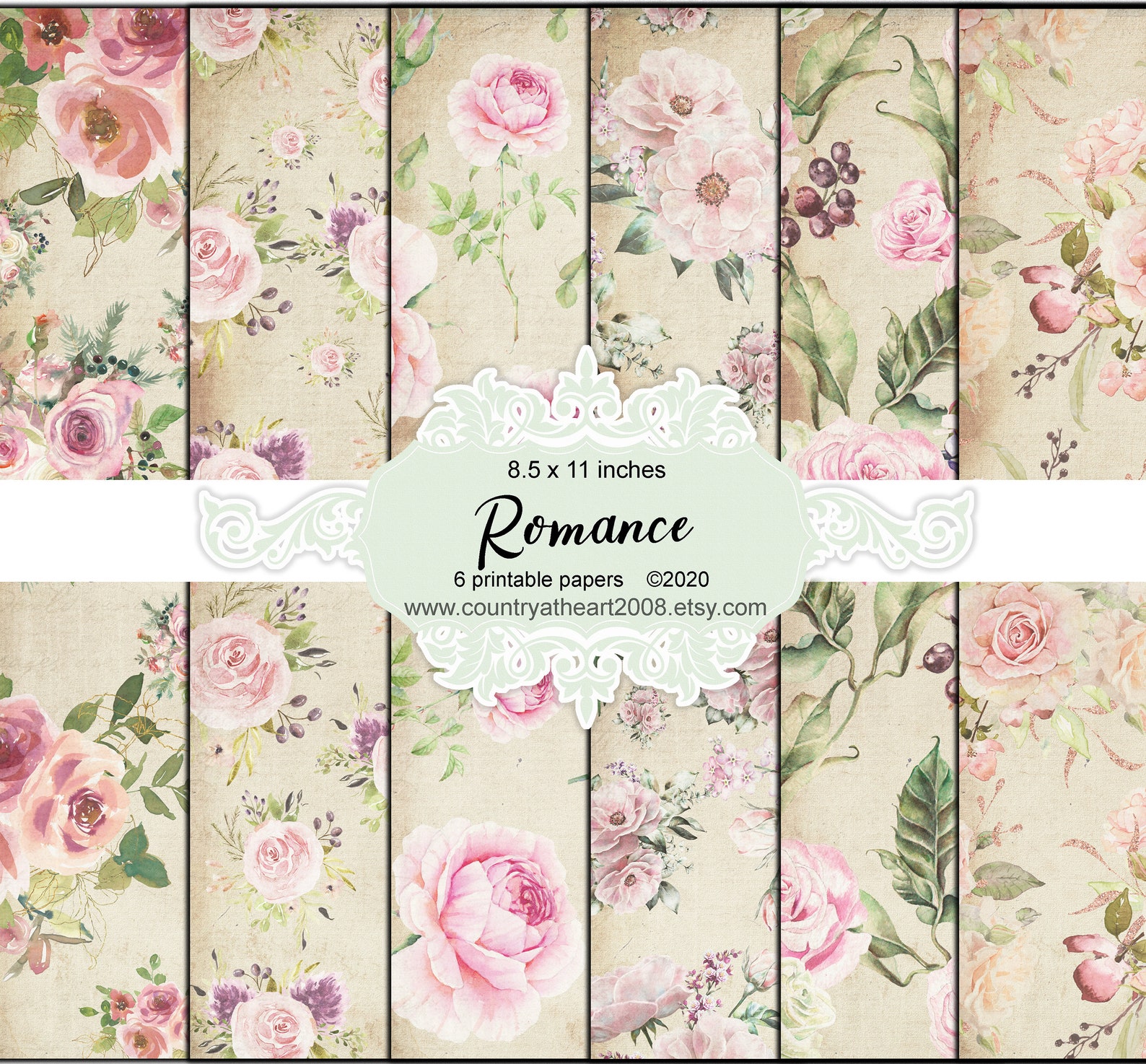 Romance Paper Kit - 7 Full Size Sheets of Printable Papers and Tags ...