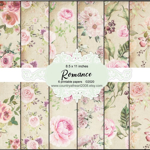 Romance Paper Kit 7 Full Size Sheets of Printable Papers and - Etsy Canada